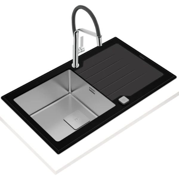 TEKA Diamond RS15 1B 1D 86 Inset glass sink with one bowl and one ...